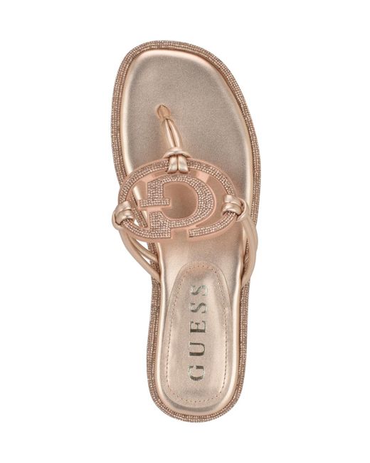 Guess Saima G Cutout Rhinestone Embellished Thong Flat Sandals in White ...