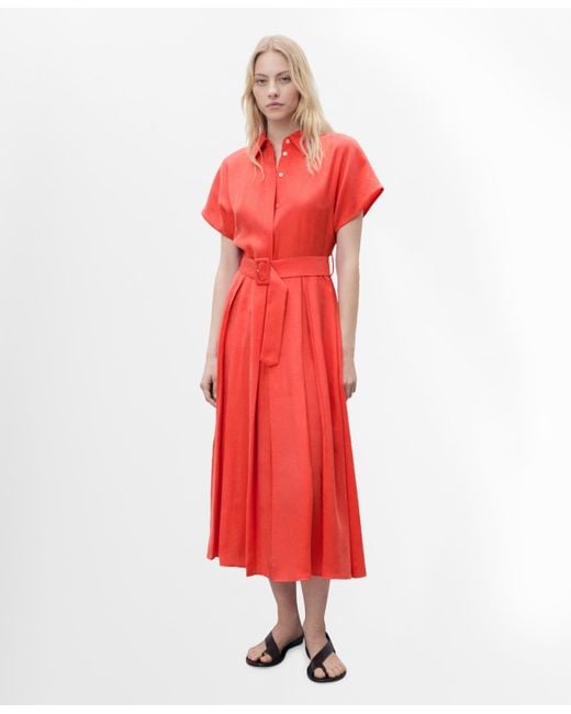 Mango Fla Belted Midi Dress in Red | Lyst
