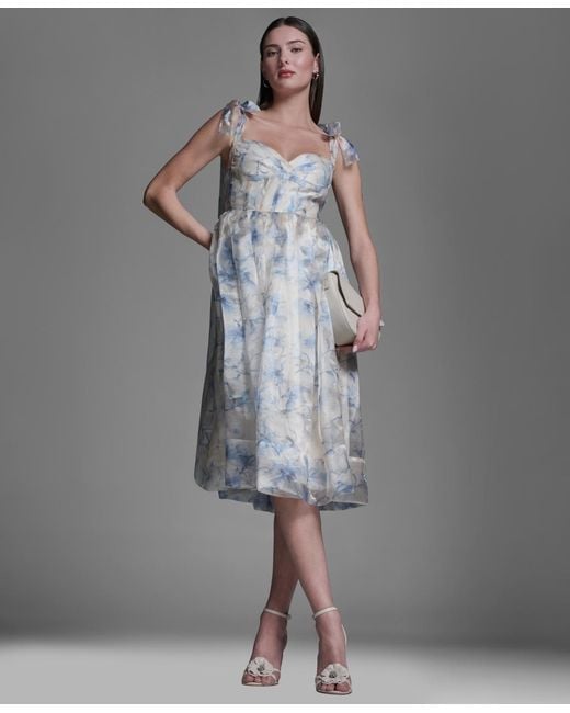 BCBGMAXAZRIA Organza Corset Midi Dress in Gray | Lyst