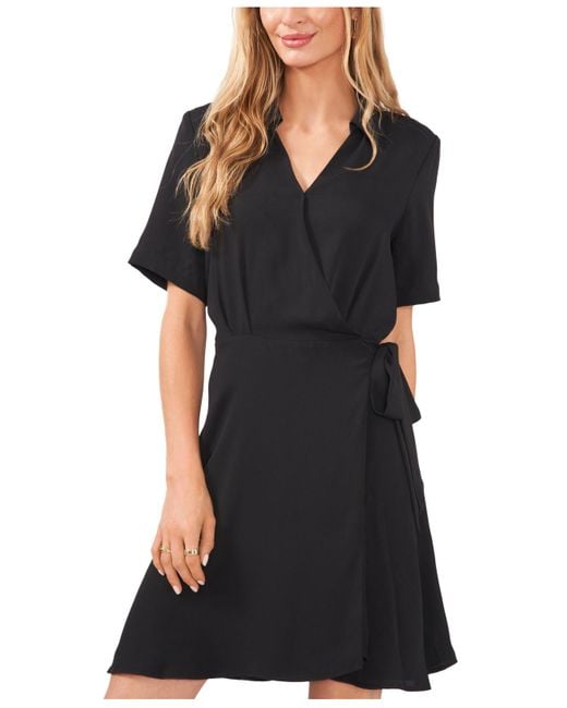 Vince Camuto Split Neck Collared Wrap Dress In Black Lyst
