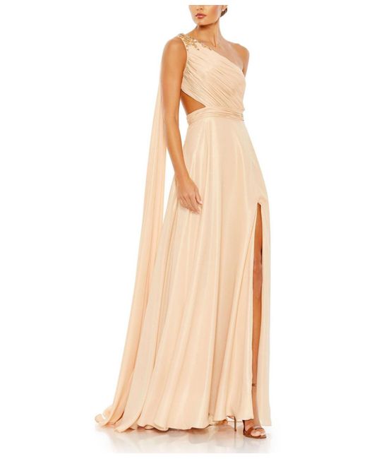 Mac Duggal Float One Shoulder Open Back Flowy Gown in Natural | Lyst