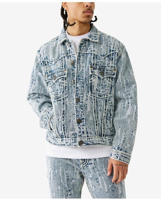 True Religion Oversized Distressed Rope Stitch Jacket in Blue for Men ...