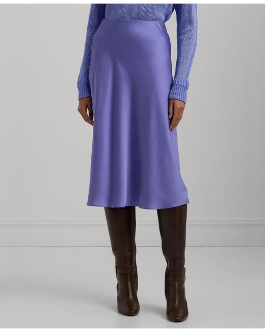 Ralph Lauren Charmeuse Midi Skirt in Purple | Lyst