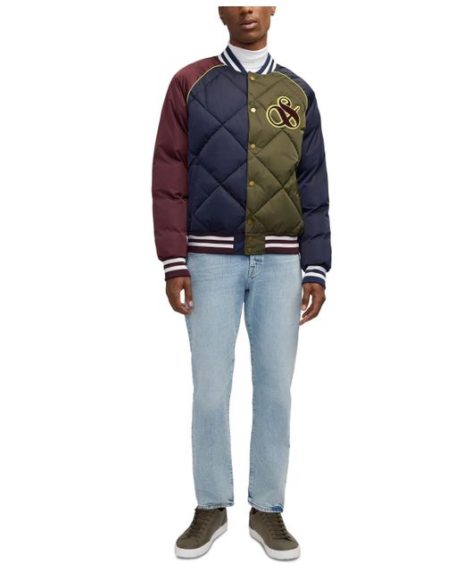 Scotch & Soda Yrachie Color Block Quilted Varsity Bomber Jacket in Black for Men | Lyst