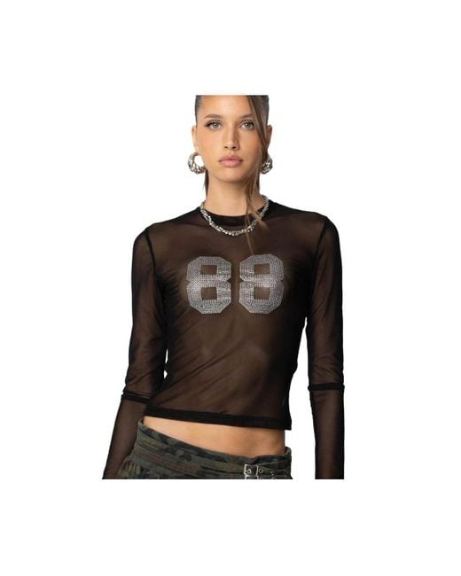 Edikted 88 Rhinestone Sheer Mesh Top in Black | Lyst
