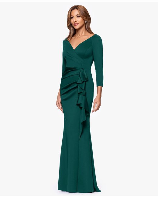 Xscape Petite V-neck 3/4-sleeve Dress in Green | Lyst