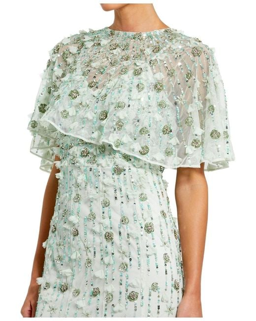 Mac Duggal Embellished Illusion Cape Sleeve Trumpet Gown in Green | Lyst