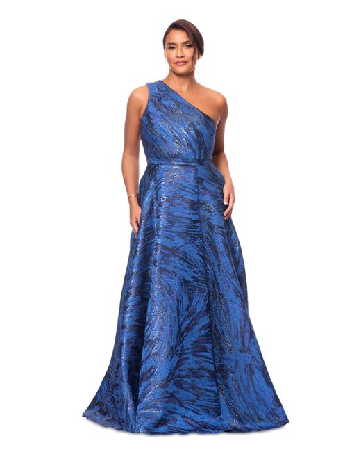 Xscape One-shoulder Metallic Jacquard Gown in Blue | Lyst