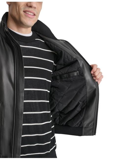 DKNY Smooth Faux-leather Bomber Jacket in Black for Men | Lyst