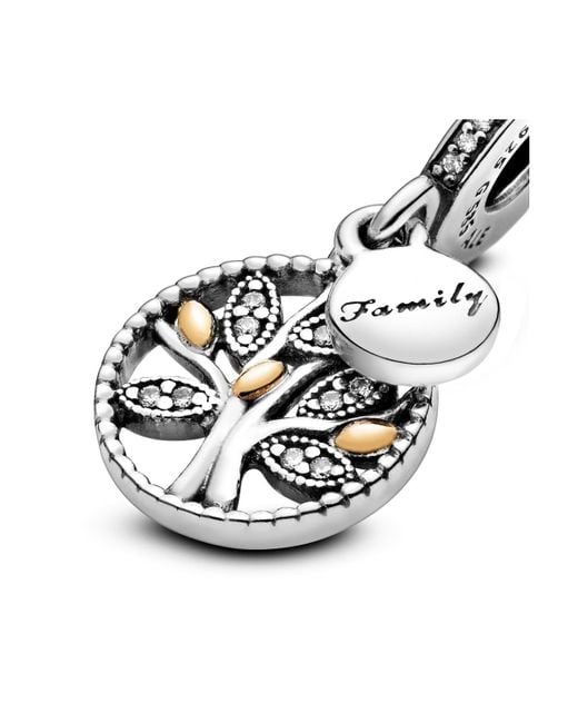 PANDORA Sparkling Family Tree Dangle Charms in White | Lyst