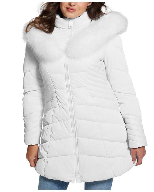 Guess Oxana Hooded Puffer Jacket in White | Lyst