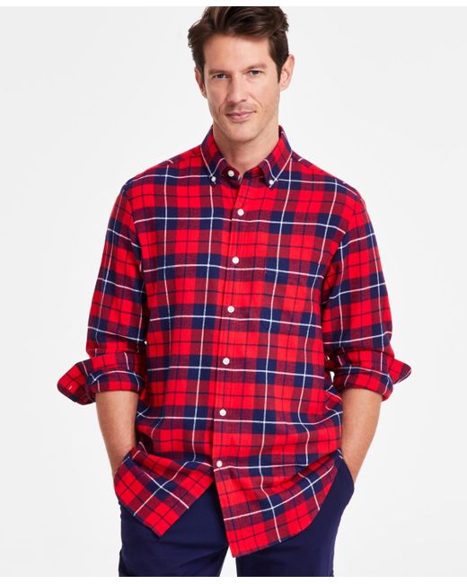 Club Room Regular-fit Plaid Flannel Shirt in Red for Men | Lyst