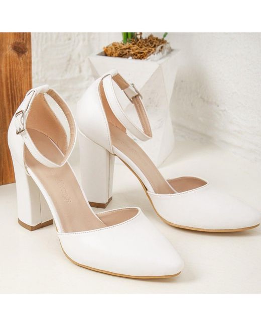Forever & Always Shoes Gisele High Block Heel Pumps in White | Lyst
