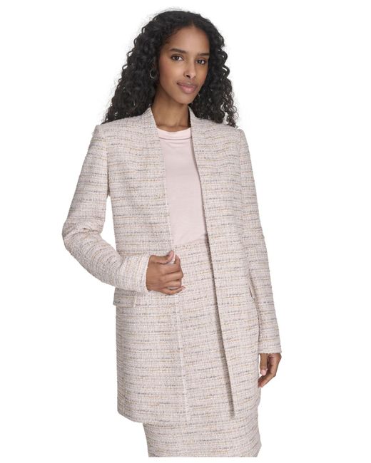 Calvin Klein Petite Tweed Open-front Topper Jacket in White | Lyst