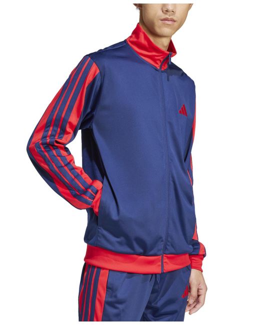 adidas Regular-fit 3-stripes Colorblocked Tricot Track Jacket in Blue ...
