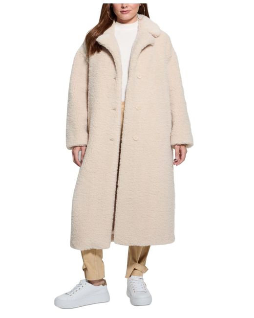 Guess Alina Teddy Longline Coat in Natural | Lyst
