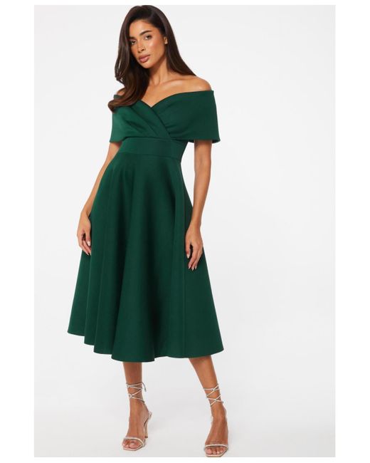 Quiz Bardot Skater Midi Dress In Green Lyst