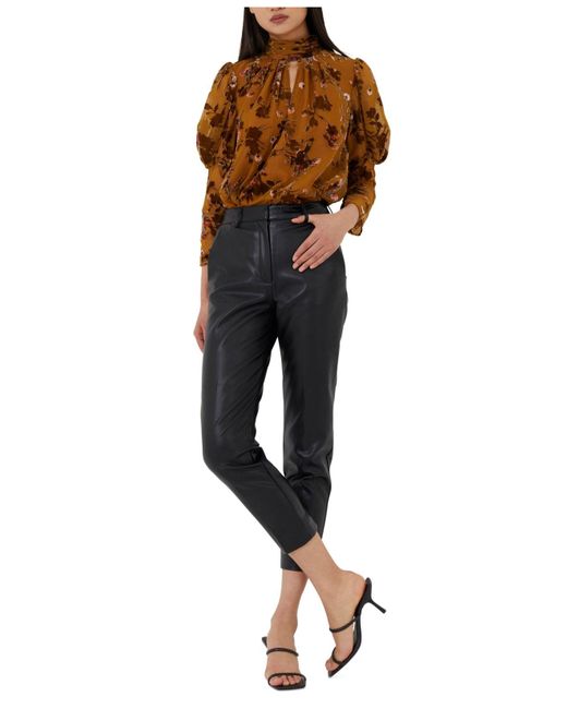 French Connection Crolenda Faux Leather Tapered Pants In Black Blue