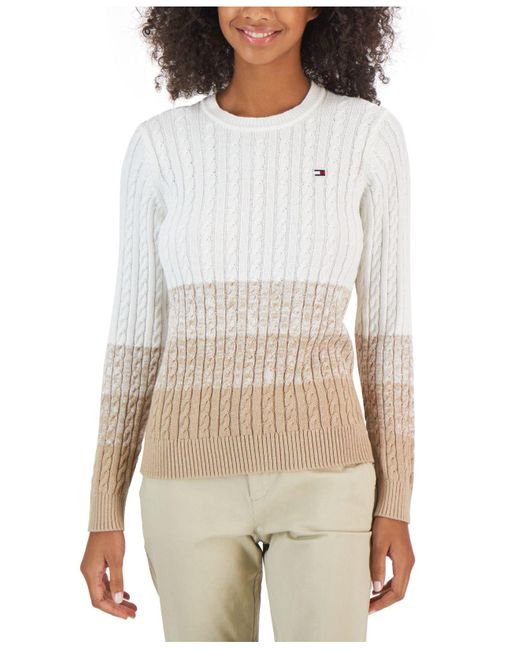 Tommy Hilfiger Cotton Ombré Cable Knit Sweater In White Lyst