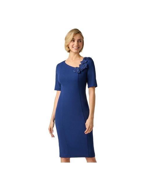 Adrianna Papell Petite Asymmetrical Neck Short-sleeve Dress in Blue | Lyst