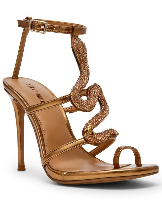 Steve Madden Python Embellished T-strap Stiletto Heel Dress Sandals in ...