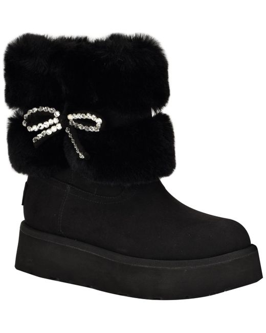 Guess Dowry Rhinestone Bow Winter Boot in Black | Lyst