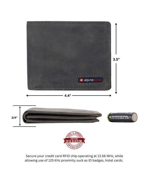 Alpine Swiss Leather Rfid Bifold Wallet 2 Id Windows Divided Bill ...