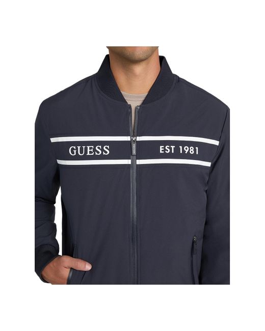 Guess Lightweight Logo Full-zip Bomber Jacket in Blue for Men | Lyst