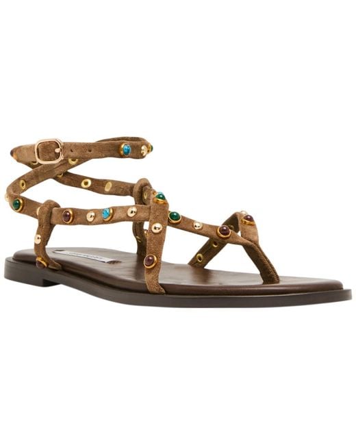Steve Madden Mathis Embellished Strappy Flat Sandals in Brown | Lyst
