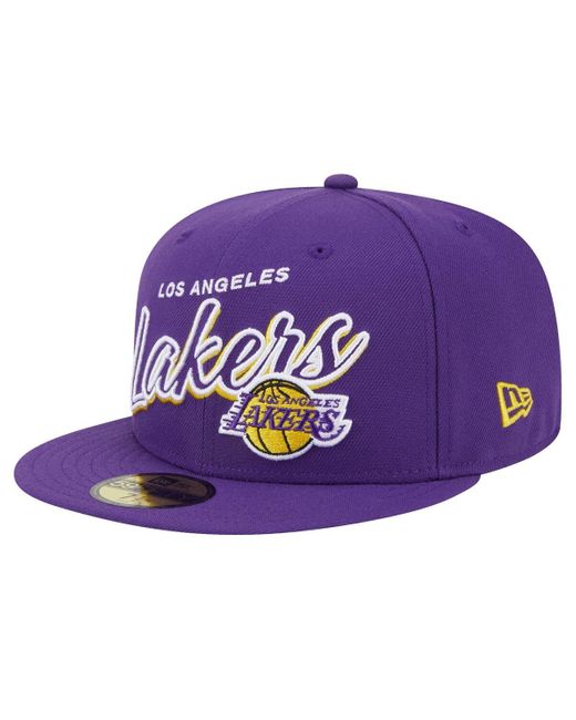 KTZ Los Angeles Lakers Sport Night Script Sided 59fifty Fitted Hat in ...