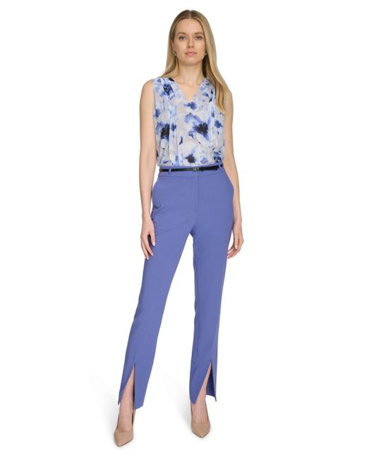 Calvin Klein Front-slit Slim-leg Pants in Blue | Lyst