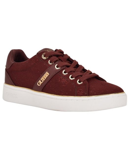 Guess Britz Low Profile Lace-up Sneakers in Red | Lyst