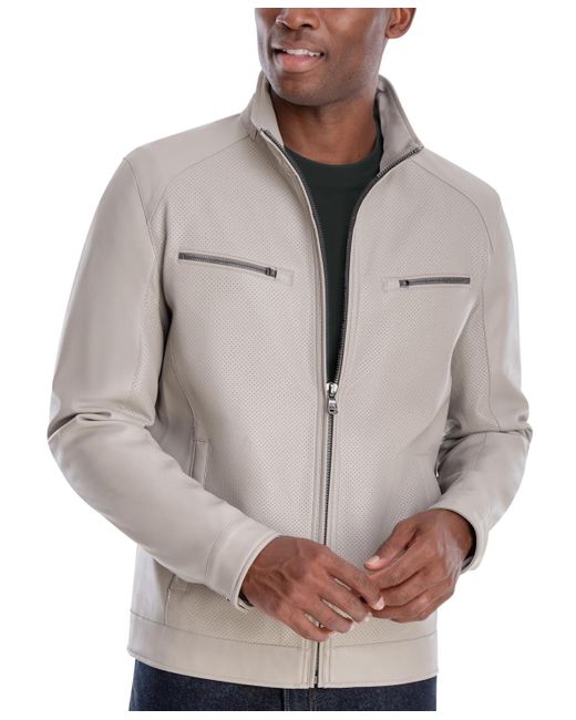 Michael Kors Perforated Faux Leather Moto Jacket in Gray for Men | Lyst