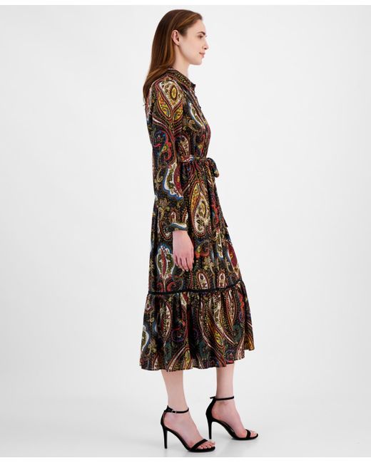 Tahari Paisley-print Half-placket Tiered Maxi Dress | Lyst