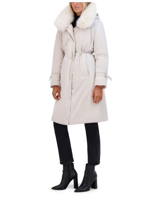 Kenneth Cole Hooded Anorak Puffer Coat in Natural | Lyst