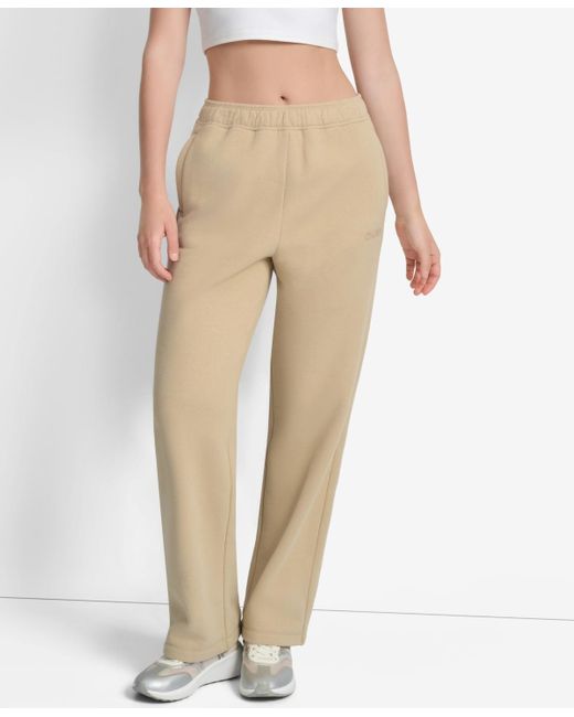DKNY Hd Logo Boyfriend Open Leg Pants in Natural | Lyst