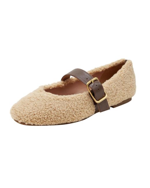 Linea Paolo Mika Faux Shearling Mary Jane Flats in Natural | Lyst