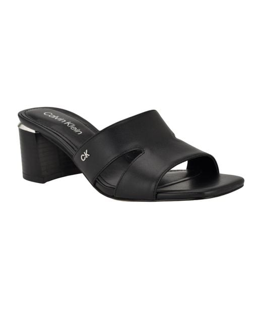 Calvin Klein Valery Logo Block Heel Slide Sandals in Black | Lyst