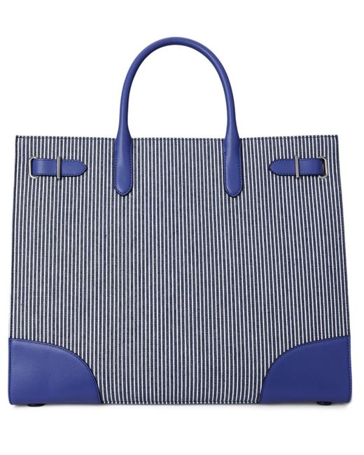 Ralph Lauren Striped Canvas Devyn Tote Bag in Blue | Lyst