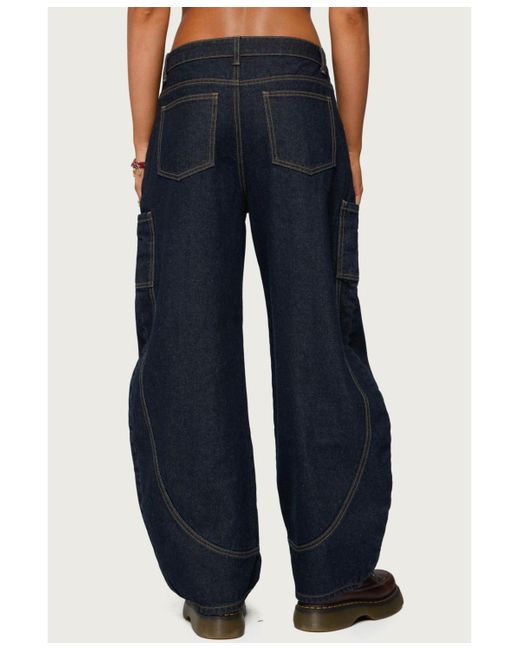 Edikted Aden Contrast Stitch Barrel Jeans in Blue | Lyst