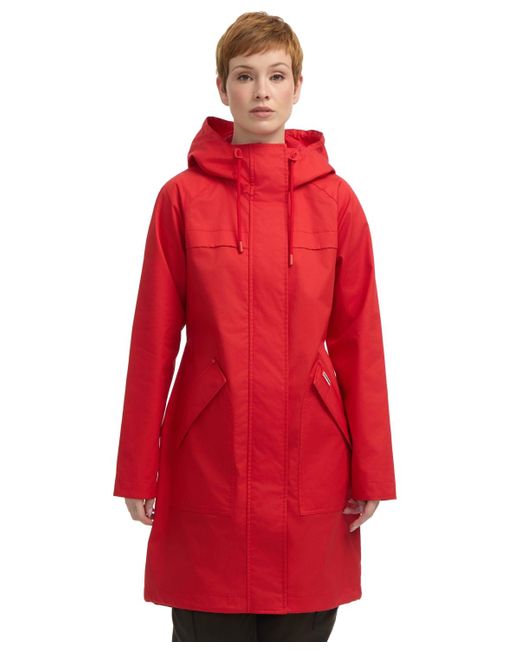 HUNTER Cotton High Low Rain Jacket in Red | Lyst
