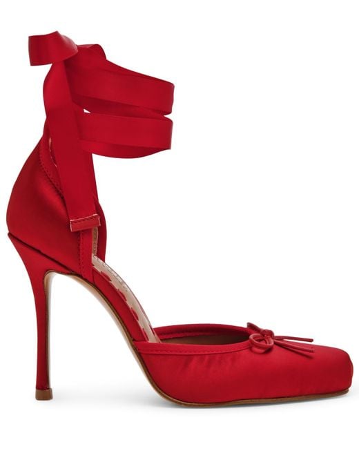 Steve Madden Larina Lace-up High-heel Ballet Pumps in Red | Lyst