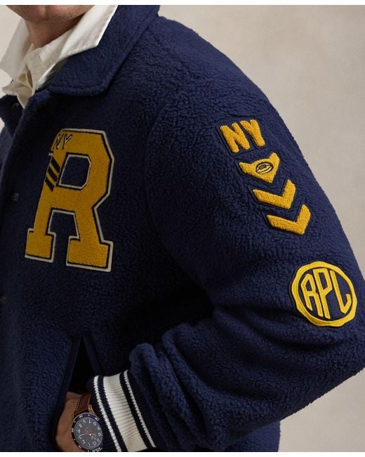 Polo Ralph Lauren Pile Fleece Letterman Jacket in Blue for Men | Lyst