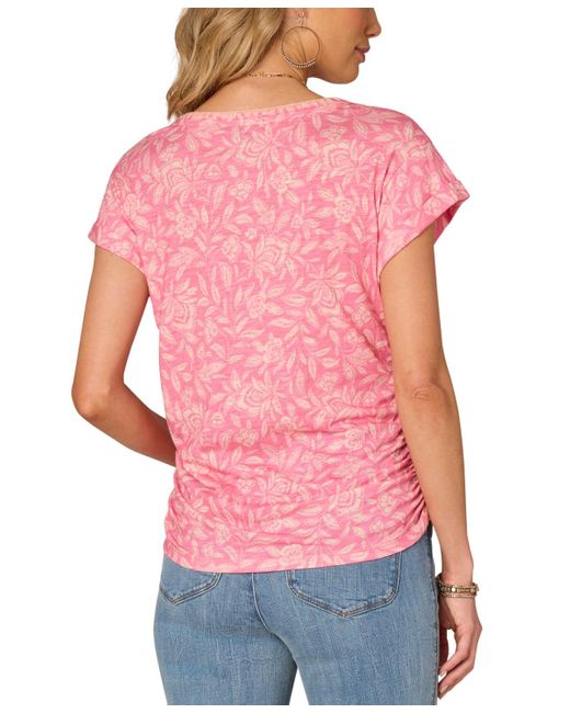 Democracy Petite Printed Side-shirred Rolled-cuff Top | Lyst