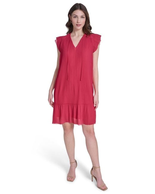 Vince Camuto Flutter Sleeve V-neck Mini Dress in Red | Lyst
