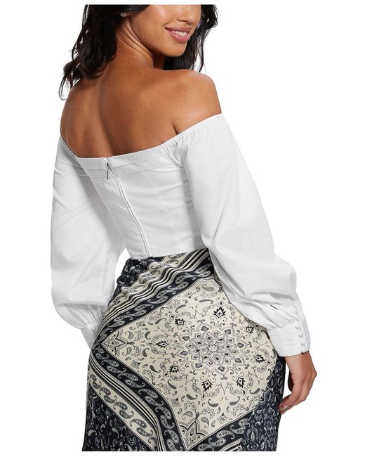 Guess Kristin Off The Shoulder Corset Top In White Lyst