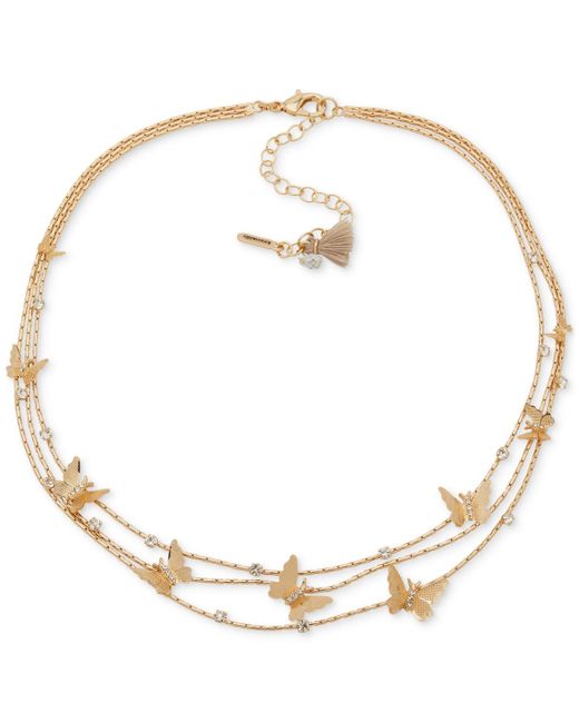 Lonna & Lilly Gold-tone Crystal 3-row Butterfly Necklace in Metallic | Lyst