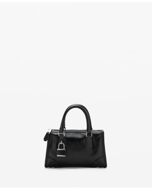 Mango Mini Shiny Handles Handbag in Black | Lyst