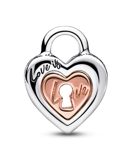 PANDORA Sterling Silver Two-tone Padlock Splitable Heart Charm in White ...