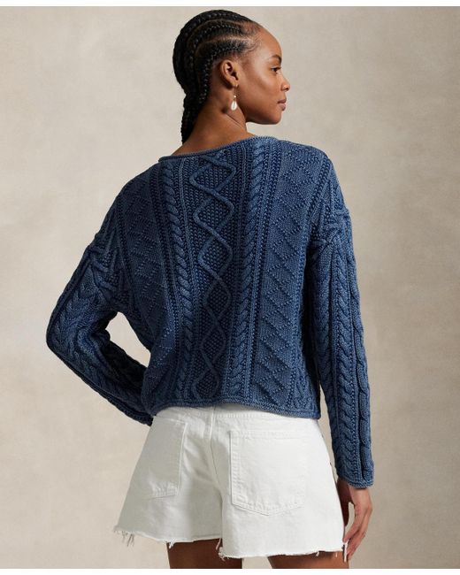 Polo Ralph Lauren Flag Aran-knit Cotton Sweater in Blue | Lyst